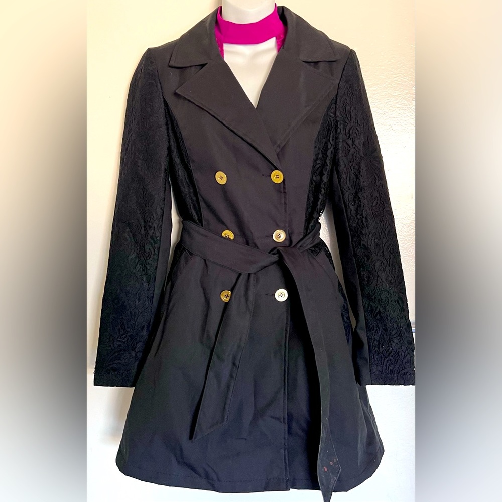 Bebe Lace Trimmed Trench Coat - Gem